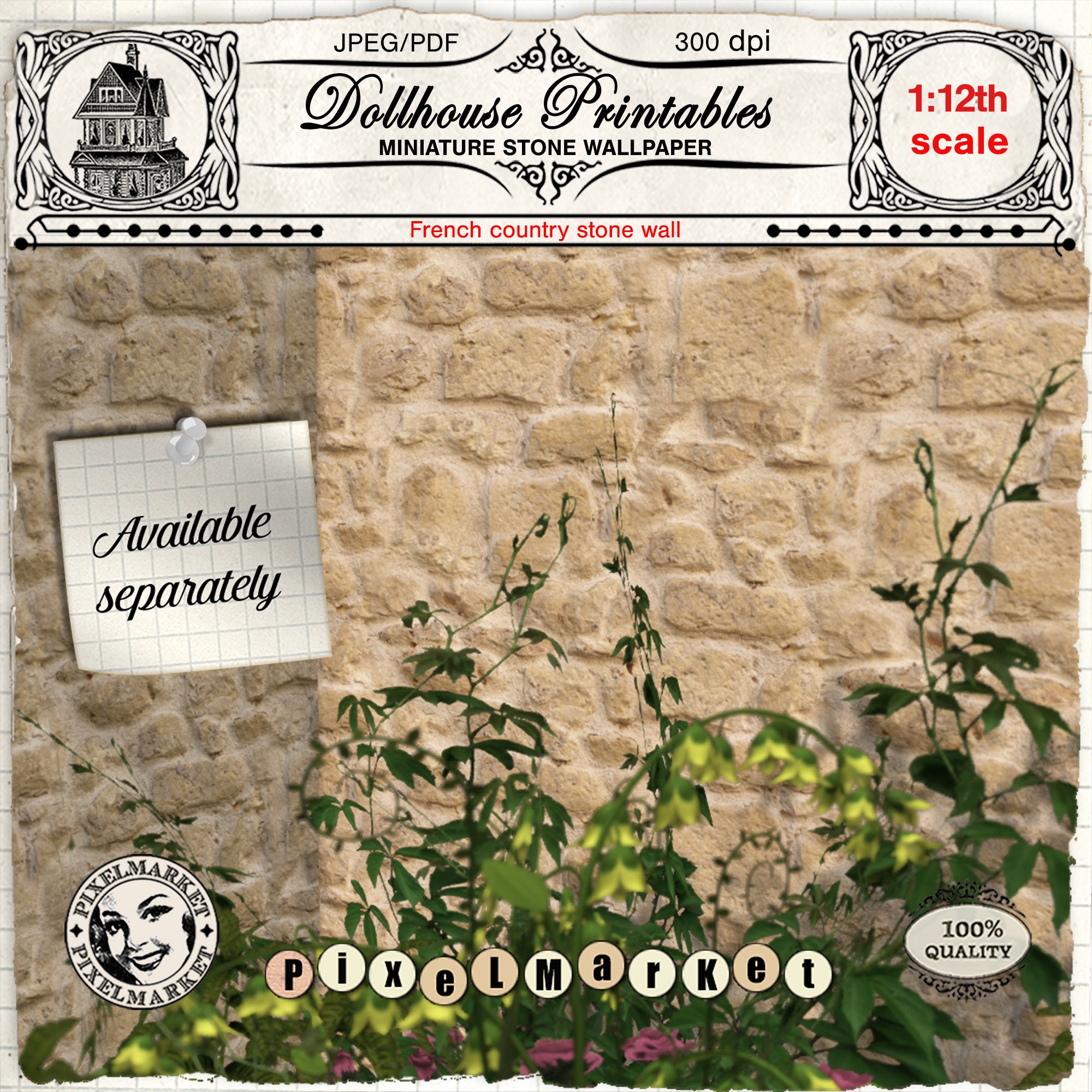 Dollhouse Miniature Printable Wallpaper OUTDOOR BRICK Tiles | Etsy