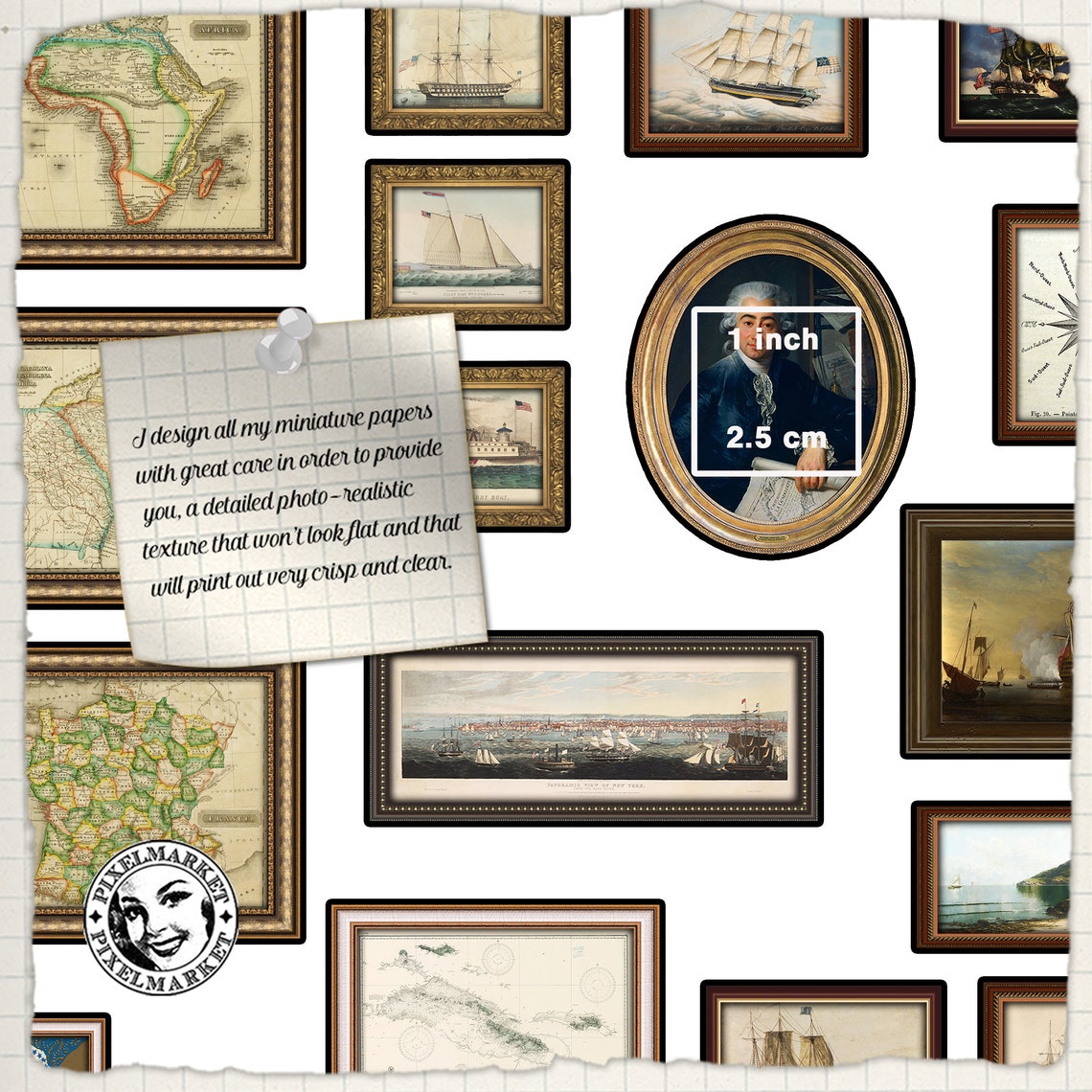 DOLLHOUSE Miniature Antique Maps & Marine Paintings Printable - Etsy