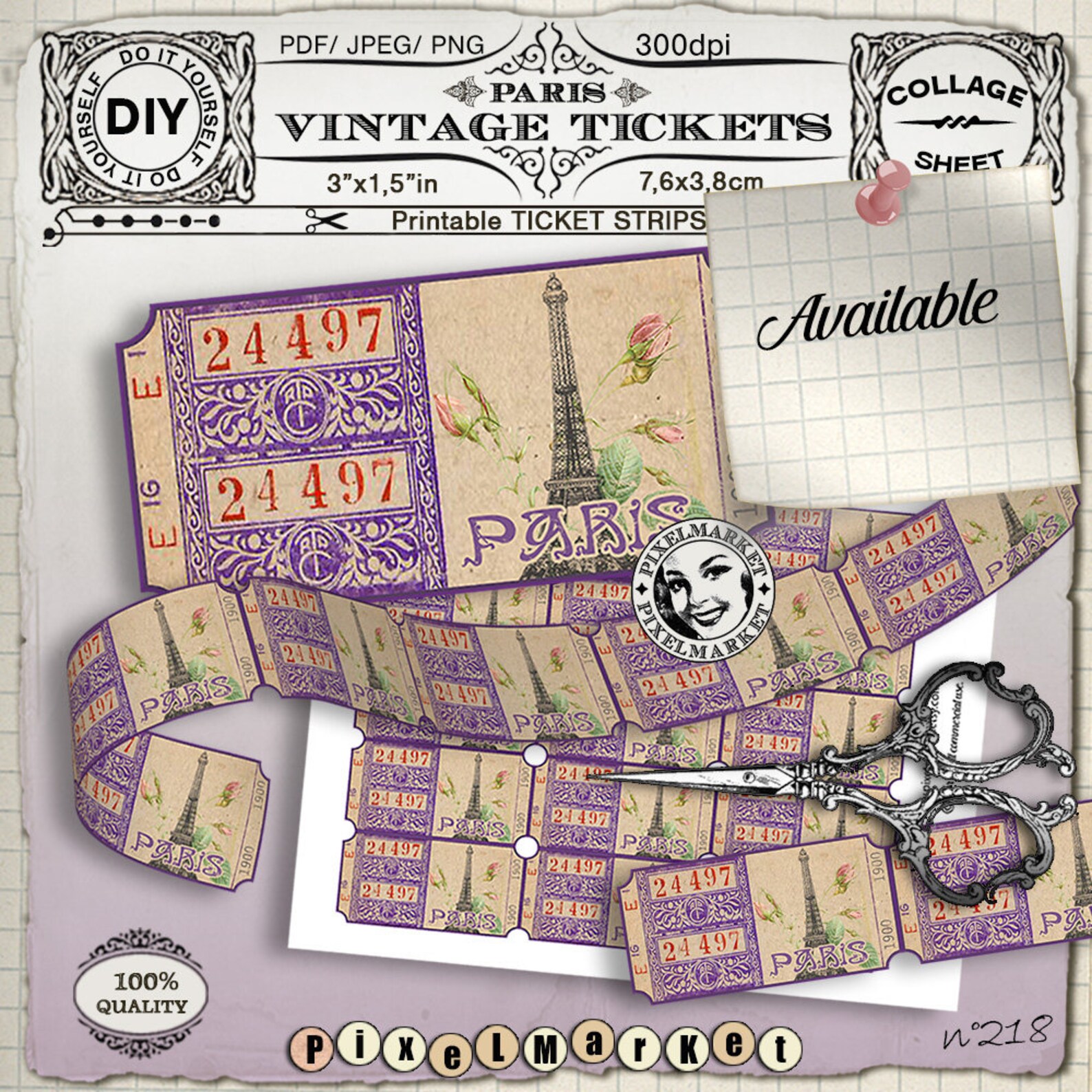 Printable Ticket Strips Cliparts French Vintageticket Tag Digital ...