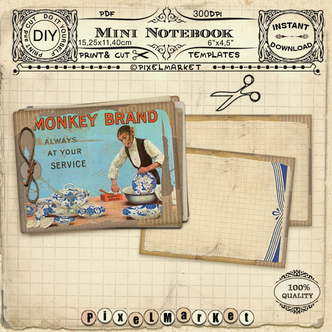 Printable Mini NOTEBOOK Template 6"x4,5" Notepad Printable Download DIY ...