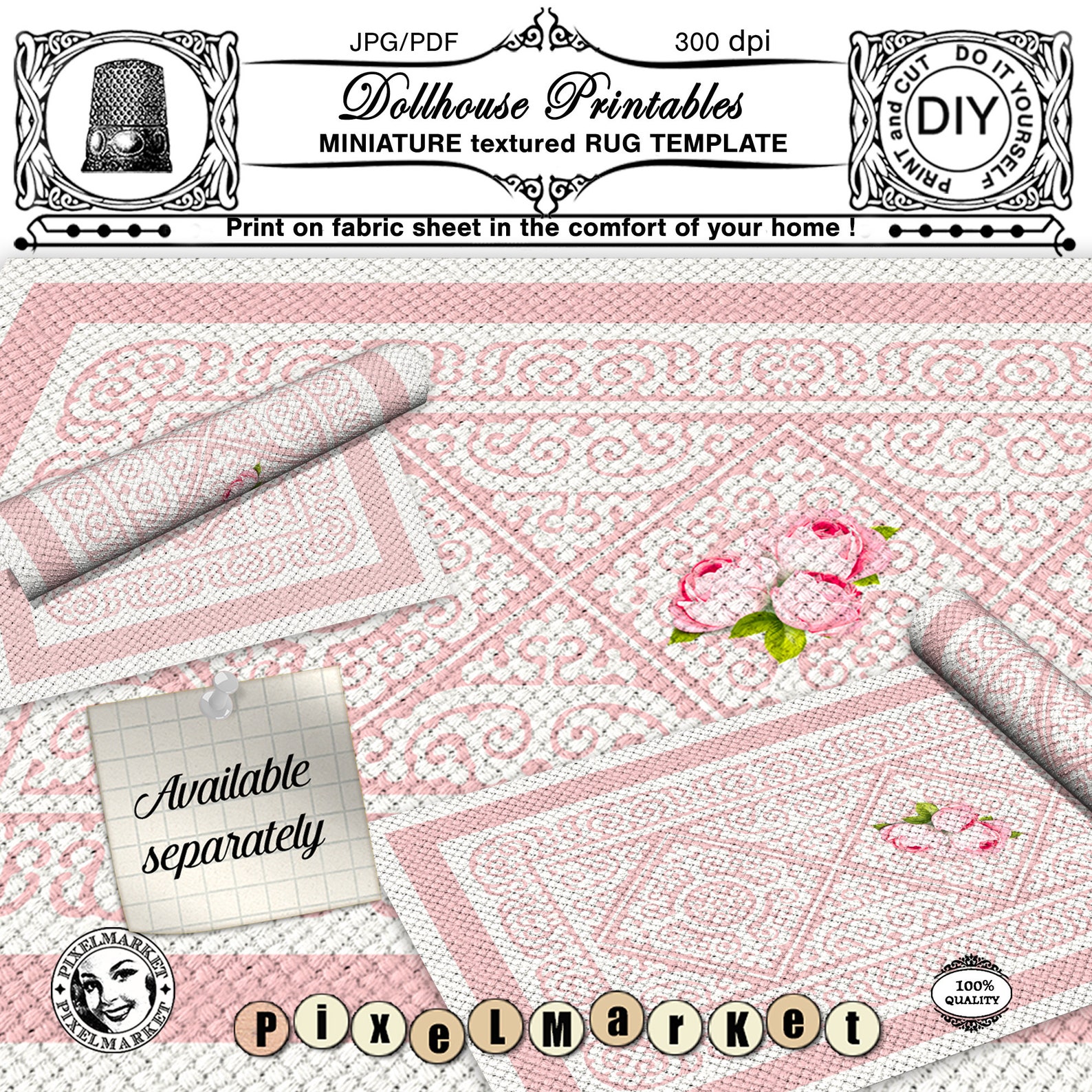 Dollhouse Miniature Aubusson RUG Printable Carpet Digital - Etsy