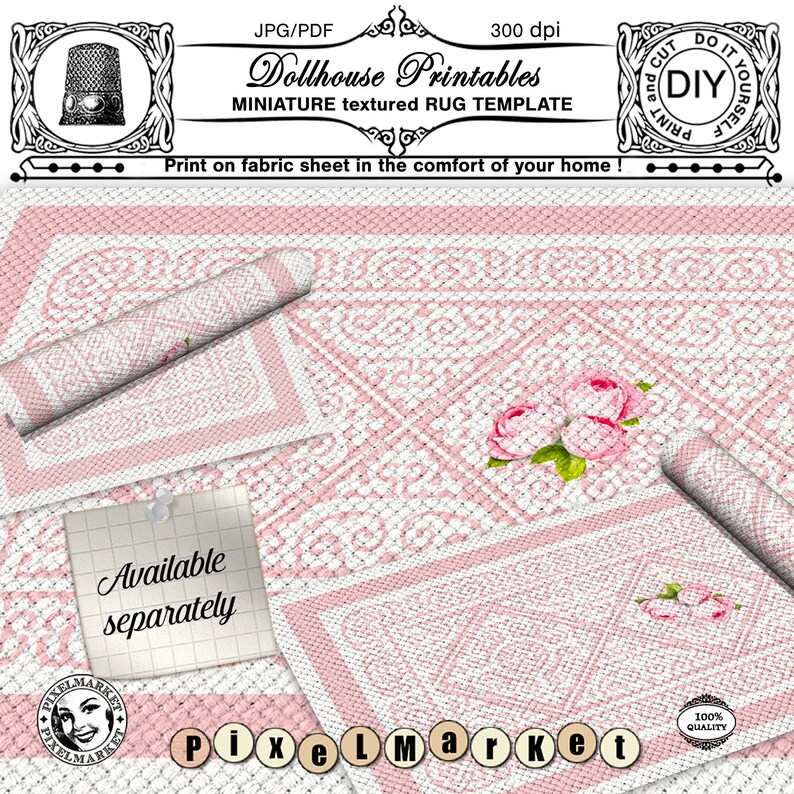 Dollhouse Miniature Aubusson RUG Printable Carpet Digital - Etsy