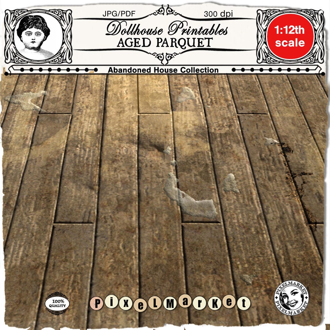 1/12 Dollhouse Flooring Printable Miniature Old Wood Floor Distressed ...