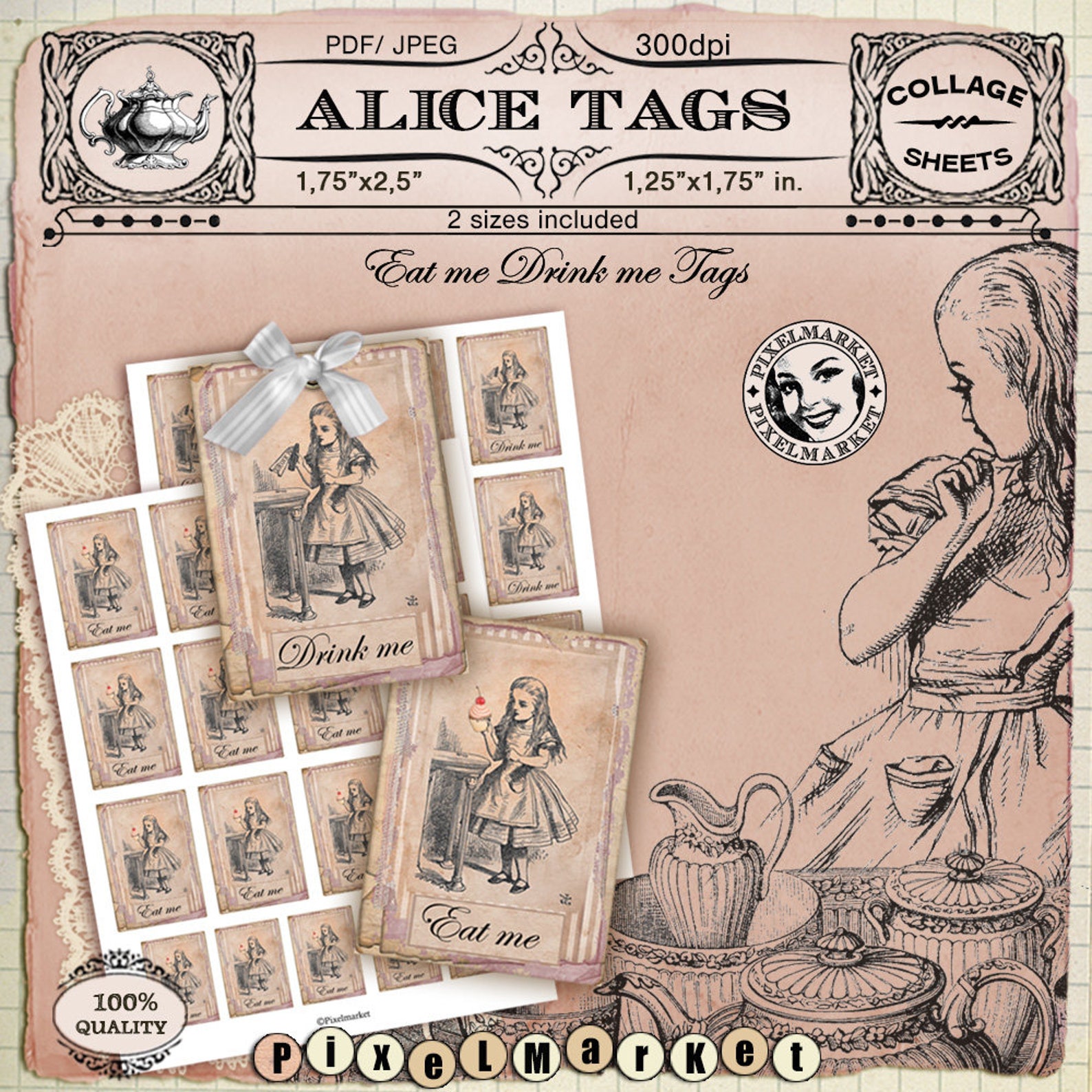 Drink Me Eat Me TAGS ALICE in WONDERLAND Gift Tags Digital | Etsy