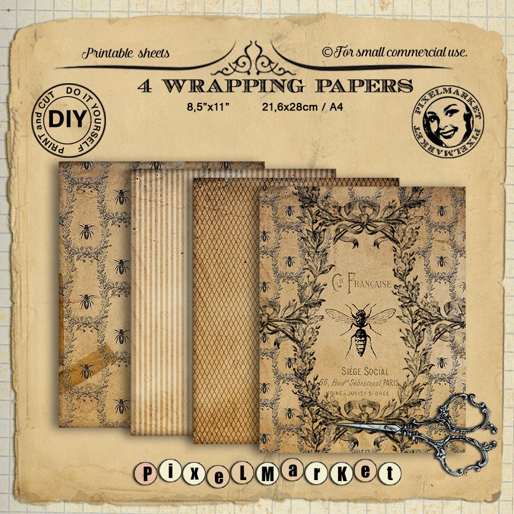 French Vintage Wrapping Paper Printable Giftwrap Sheet Queen - Etsy UK