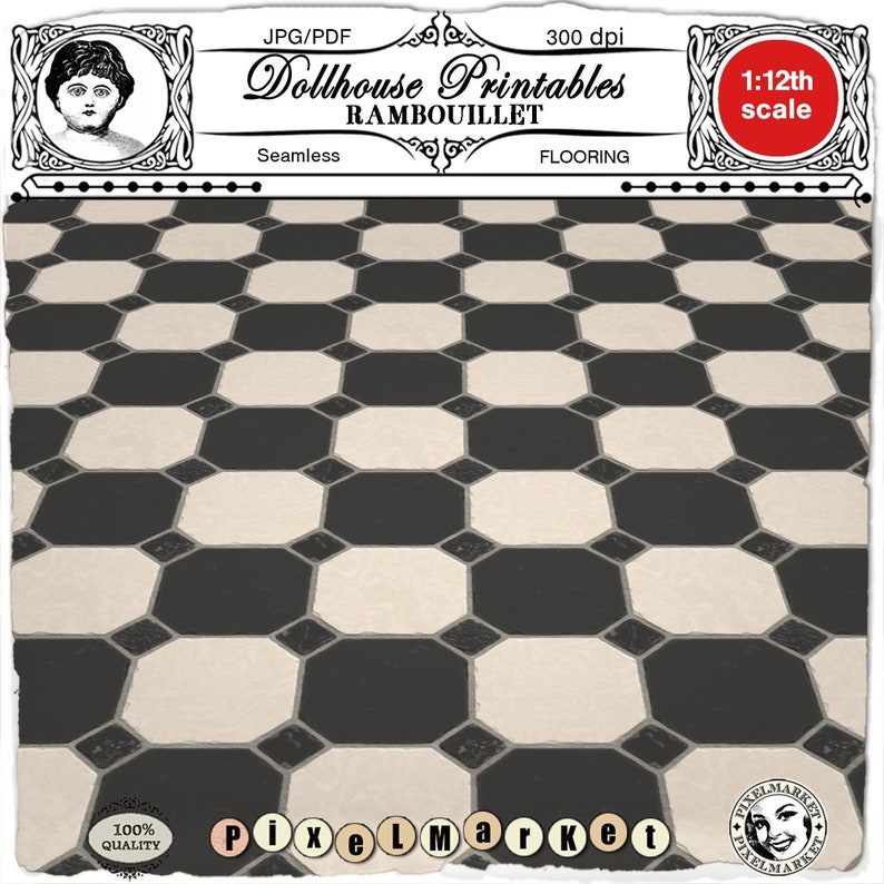 Dollhouse Printable Miniature Flooring Elegant Marble Floor Tiles for 1 ...
