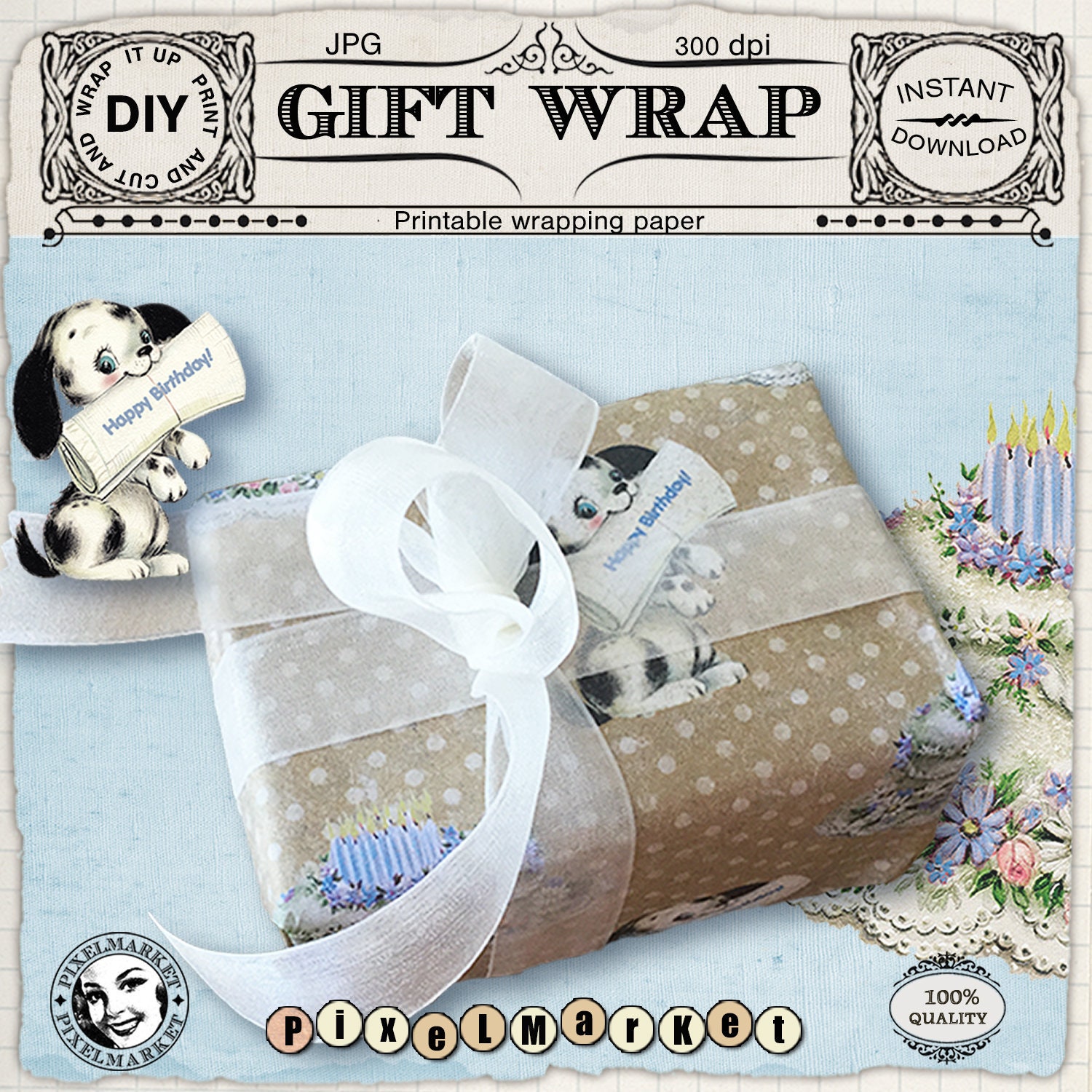 Printable Vintage WRAPPING PAPER Gift Wrap for Boy's | Etsy