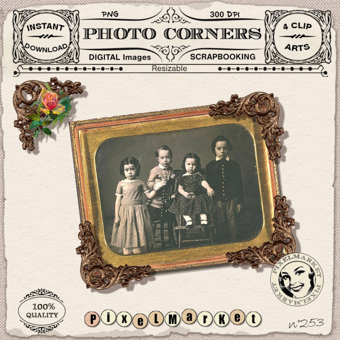 Metallic Photo CORNER OVERLAYS Bronze Picture Frame Corner Cliparts SET ...