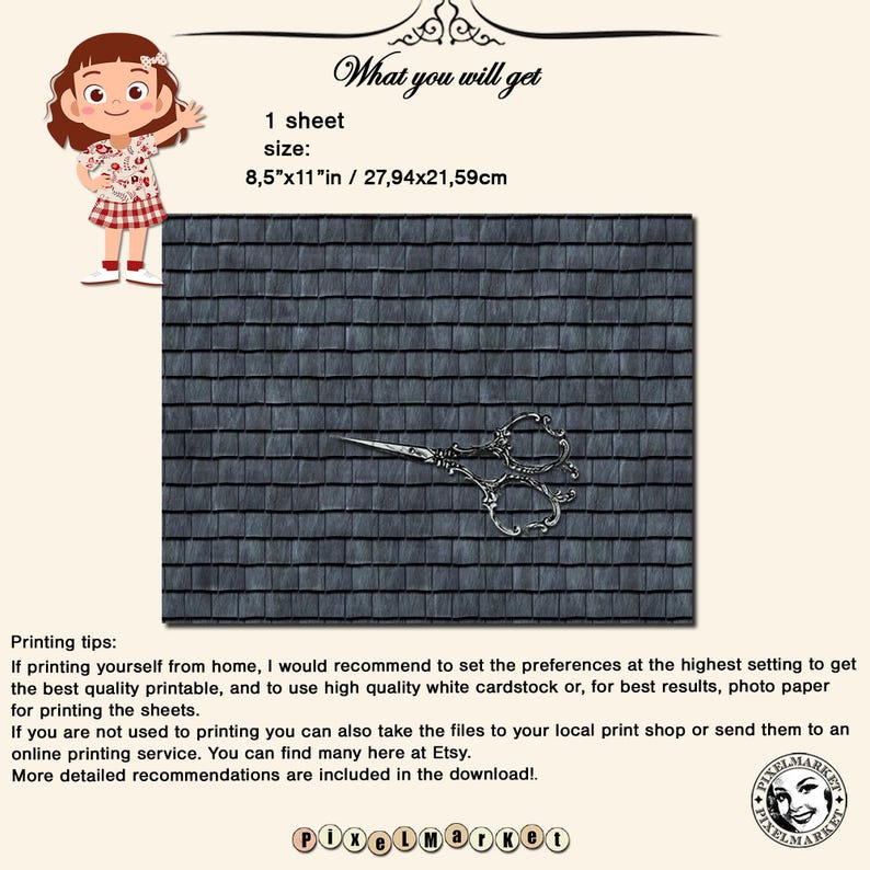 VICTORIAN SLATE ROOF Tiles Printable Gray Slate Roofing Tiles Instant ...