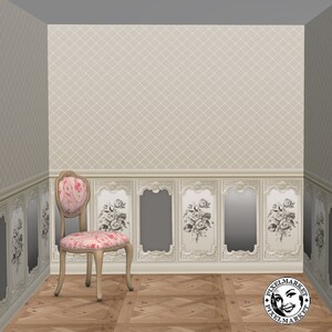 FRENCH DOLLHOUSE WALLPAPER 1:6 Miniature Trellis Wallpaper and Painted ...