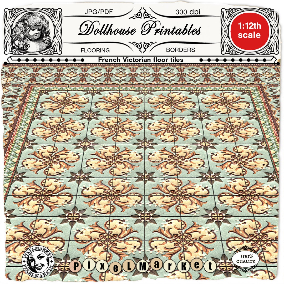 DOLLHOUSE Flooring 1/12th Scale French Victorian Floor Tiles W/ Border ...