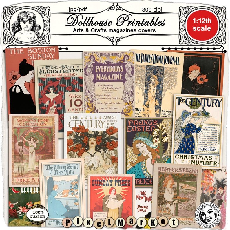 Arts & Crafts Miniature MAGAZINE COVERS TEMPLATE Printable - Etsy