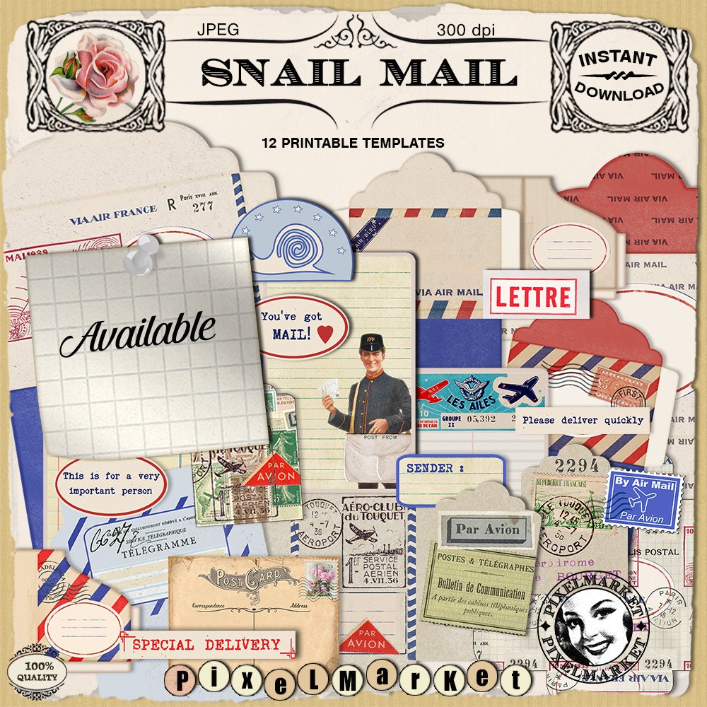 Air Mail TAG Set of 8 Correspondence Tag CLIPARTS Collage | Etsy