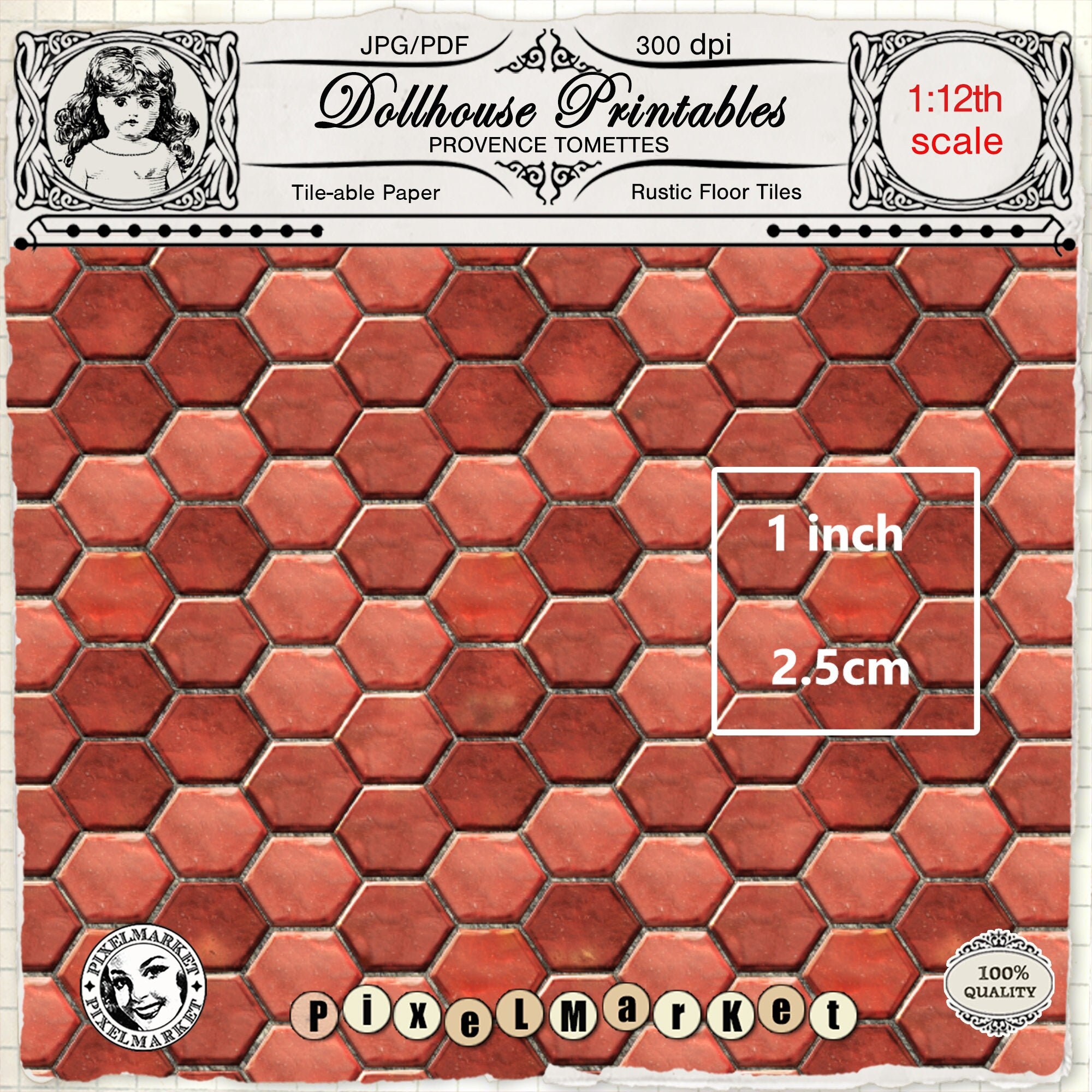 DOLLHOUSE Flooring 1/12 Printable miniature terracotta floor | Etsy