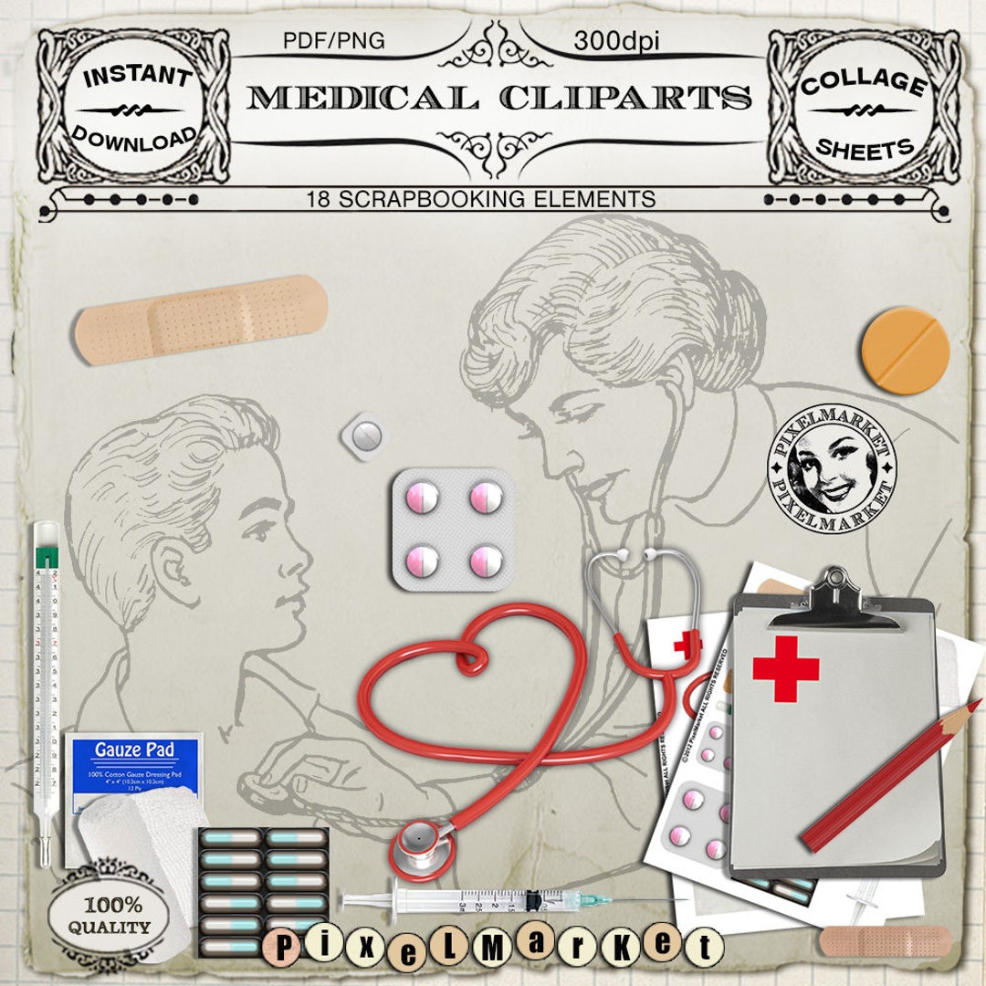 MEDICAL Cliparts Set of 18 Scrapbooking Elements DOCTOR Embellishments ...