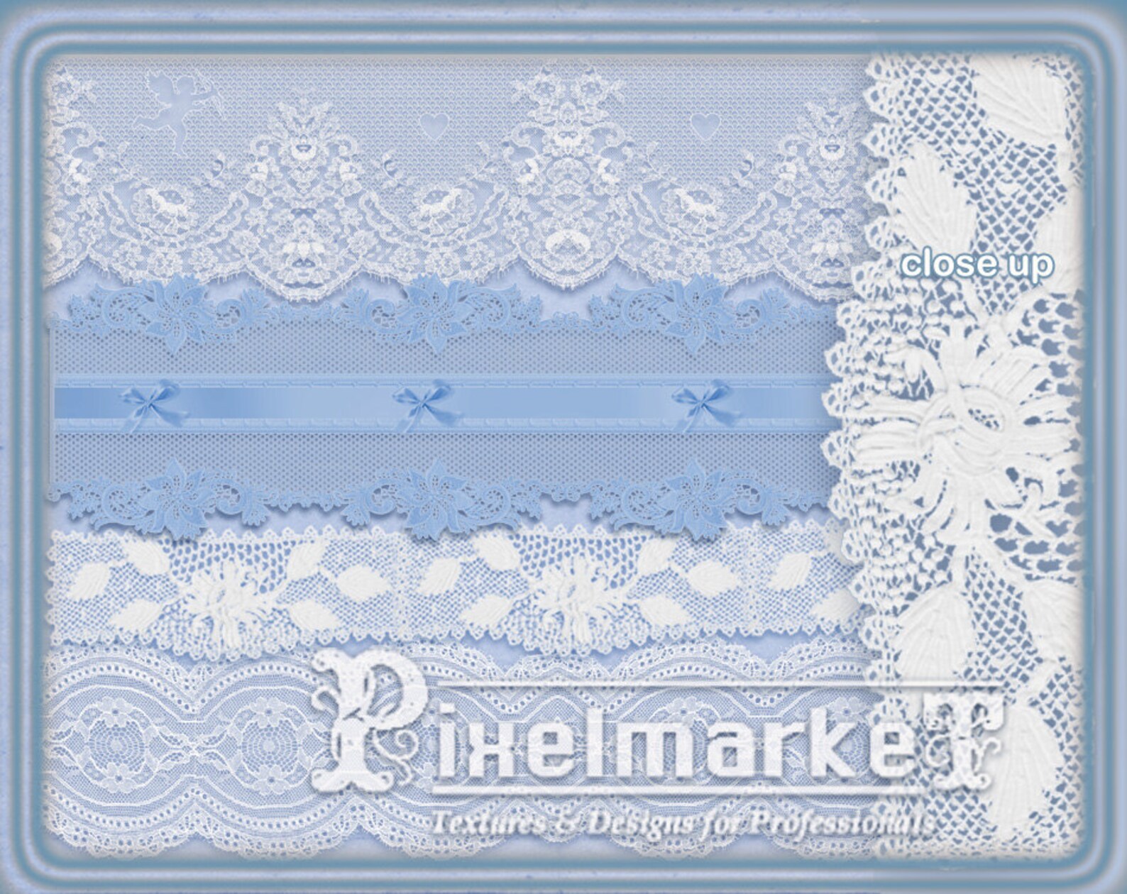 Lace Ribbon Border Clipart Blue White Floral Edging Digital | Etsy