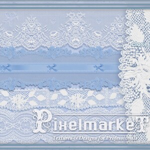 Lace Ribbon Border Clipart Blue White Floral Edging Digital Lace ...