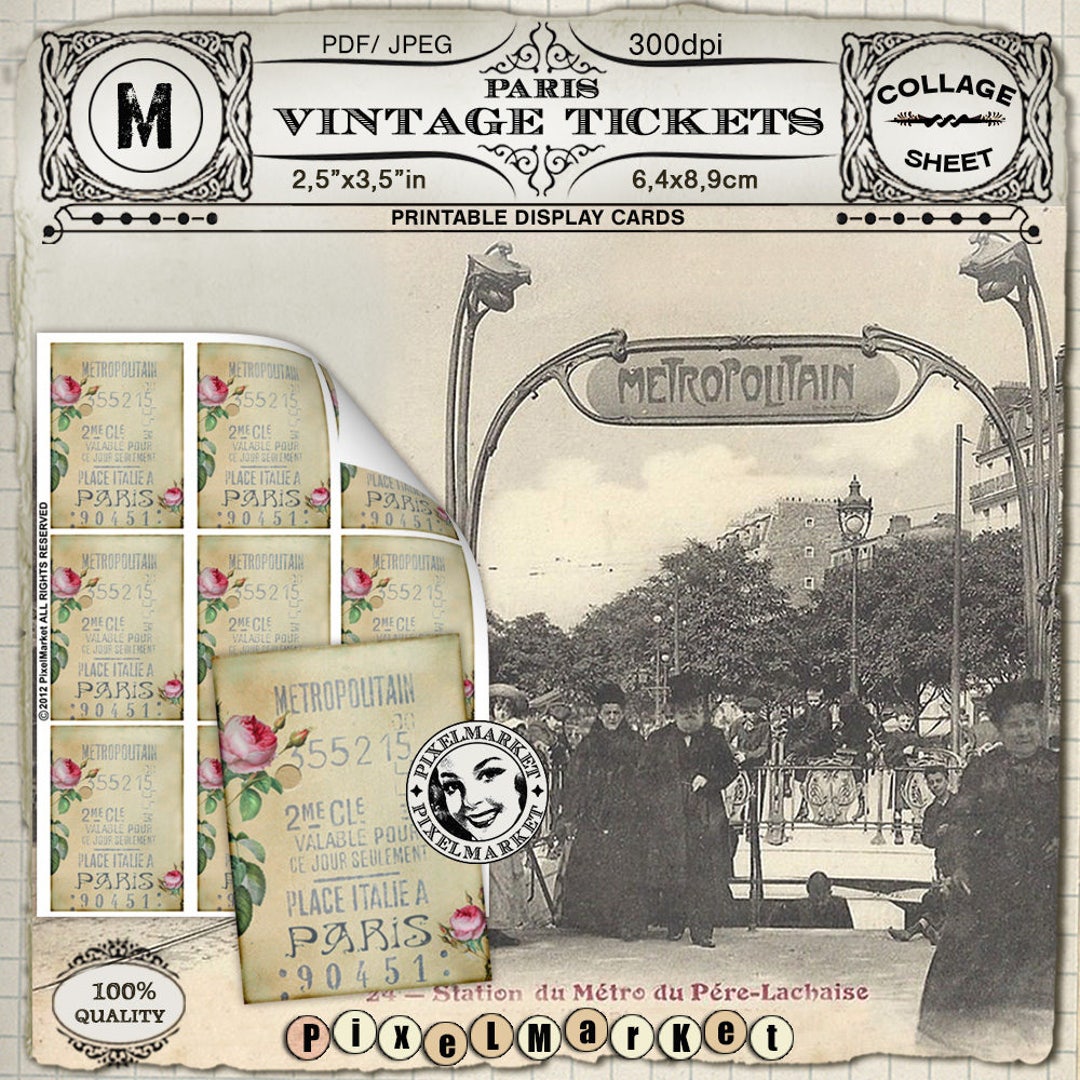 French Vintage TICKETS TAGS Jewelry Display Cards Paris Metro Collage ...