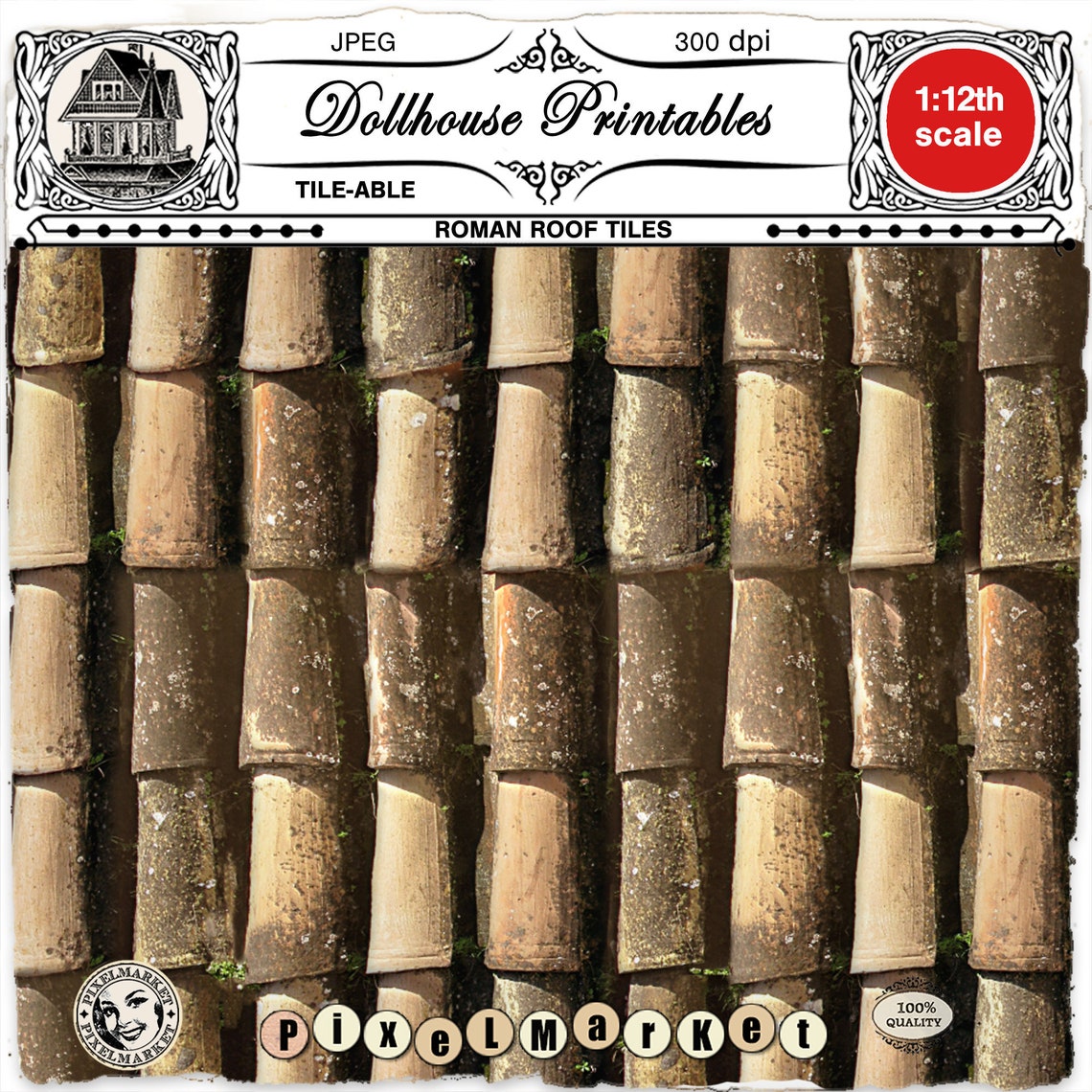 Dollhouse Miniature ROOFING Wallpaper Antique Roman Curved Clay Roof ...