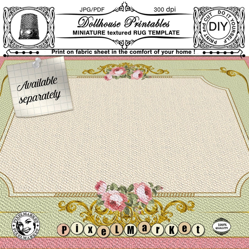 Dollhouse Miniature Aubusson RUG Printable Carpet Digital - Etsy