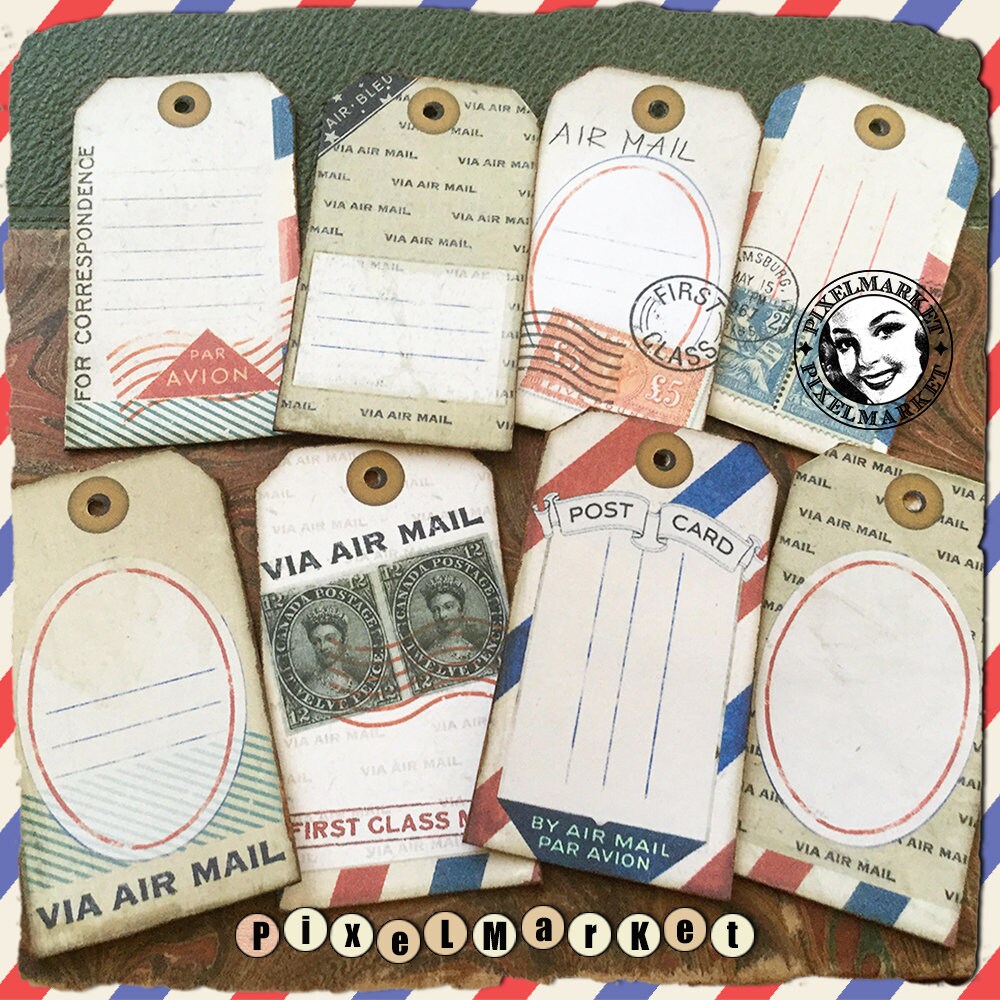 Air Mail TAG Set of 8 Correspondence Tag CLIPARTS Collage | Etsy