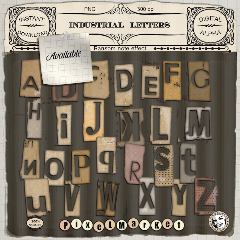 Industrial WALL LETTERS Printable Alphabet Wall Hanging Frame - Etsy