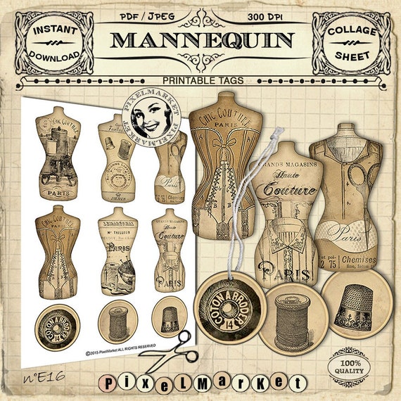 Printable Mannequin Gift Tags Cliparts French Vintage Dress - Etsy Canada