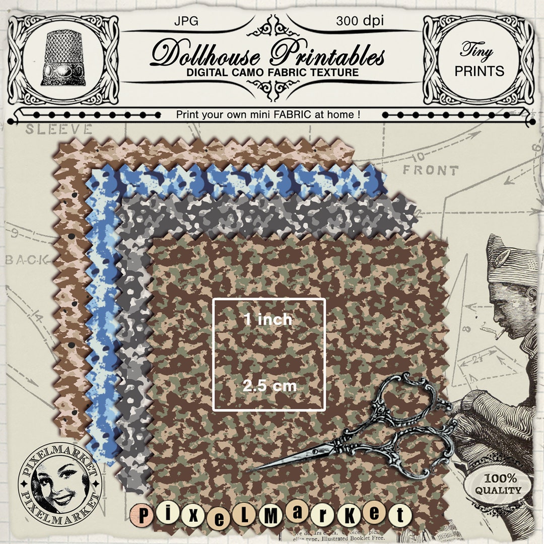 Miniature Fabric Print for 1/12 Doll Cloth Military CAMO Fabric Digital ...