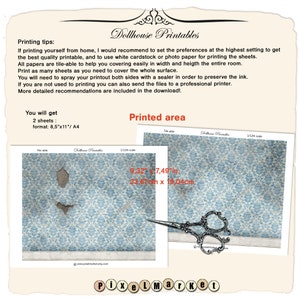 DOLLHOUSE Blue Damask WALLPAPER 1/12th Scale Printable Weathered ...