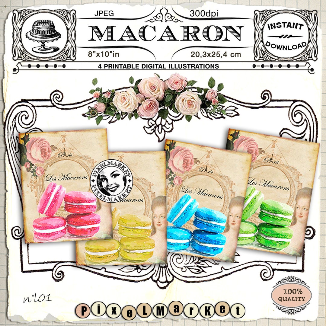 Printable Wall Art Digital Print MACARON Illustrations Set French Treat ...
