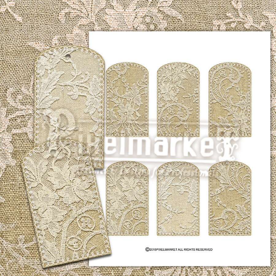 Printable Wedding Favor TAGS Lace and Burlap Gift Tags Collage Sheet ...