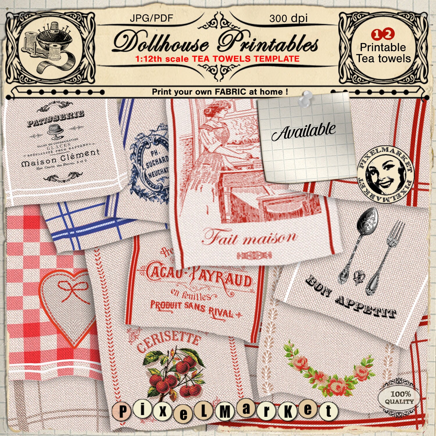 1:12 Scale Miniature Frame PRINTABLE FABRIC Cross Stitch | Etsy