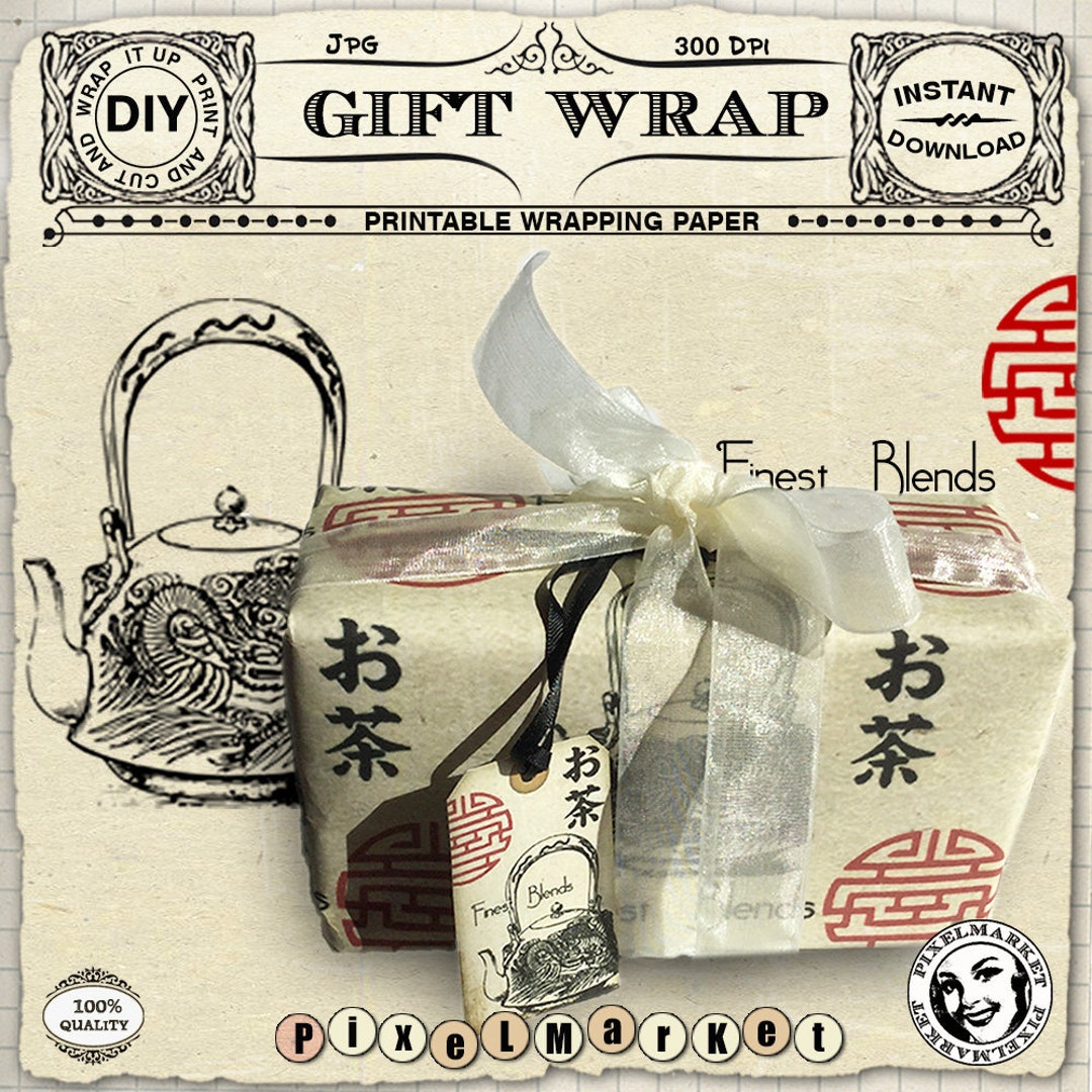 Wrapping Paper With Japanese Teapot Tea Ceremony Printable Giftwrap ...