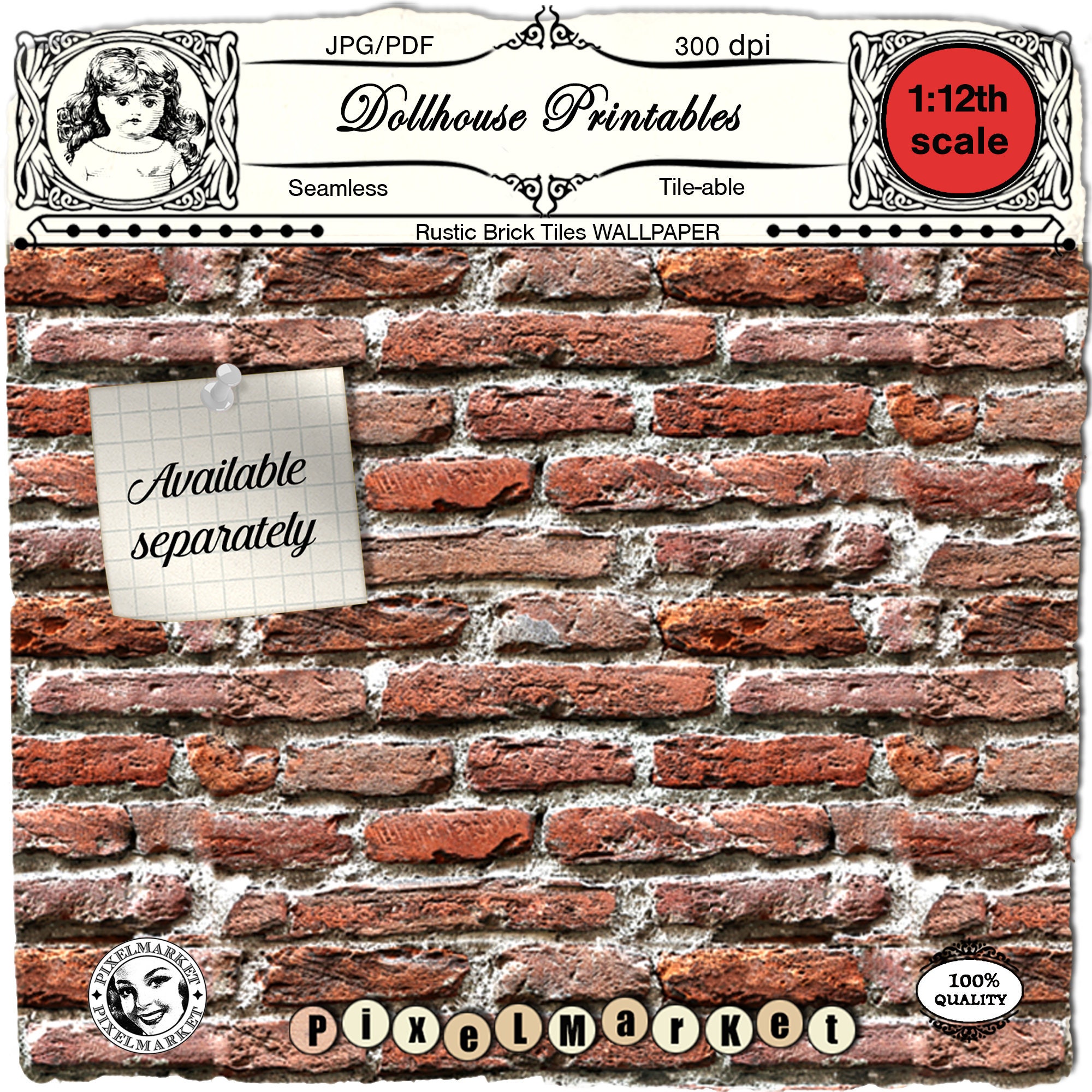 Dollhouse Miniature Printable Wallpaper OUTDOOR BRICK Tiles | Etsy