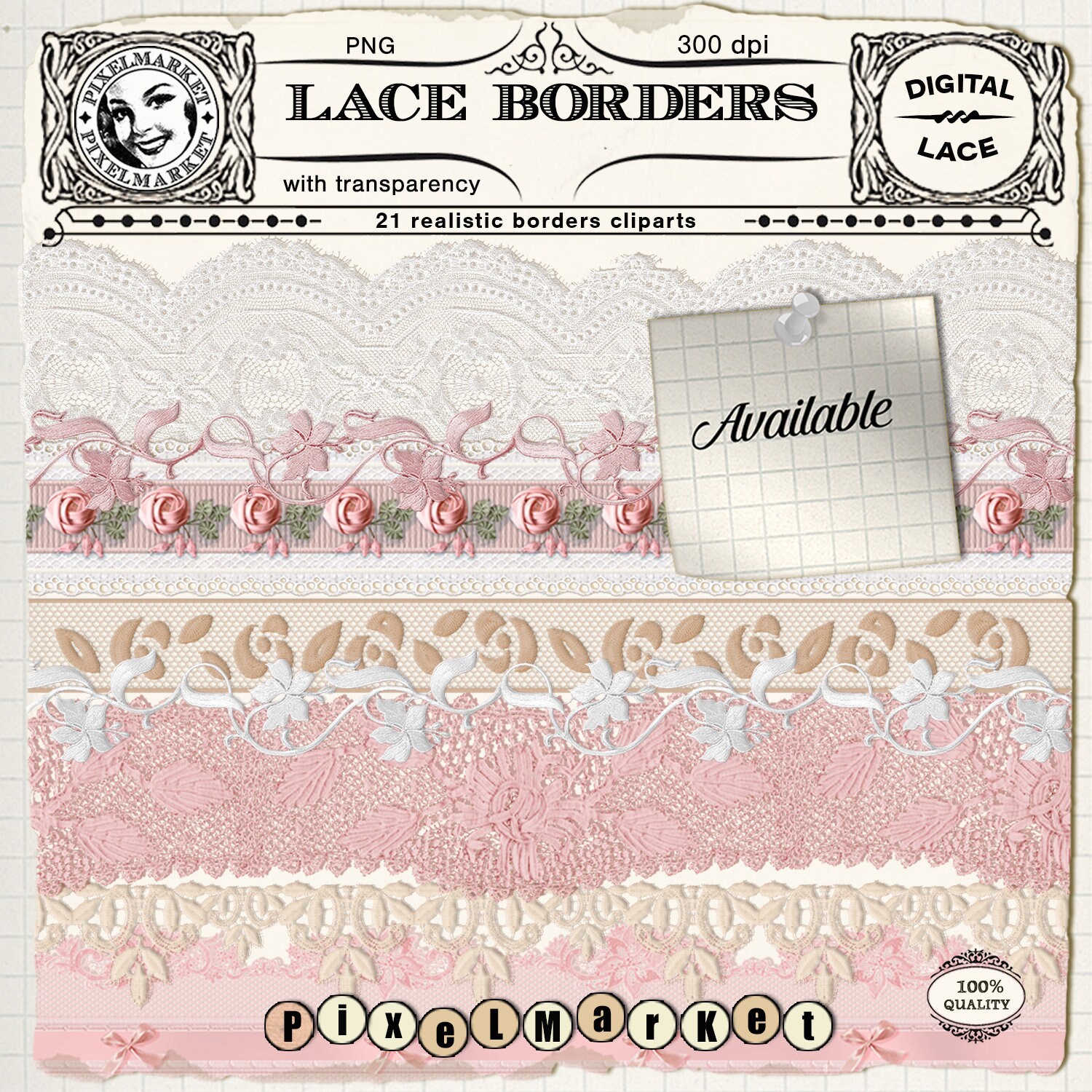 Lace Ribbon Border Clipart Blue White Floral Edging Digital | Etsy