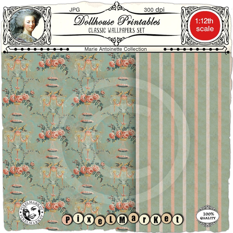 French Dollhouse Printable ROCOCO WALLPAPERS SET Antique Green - Etsy