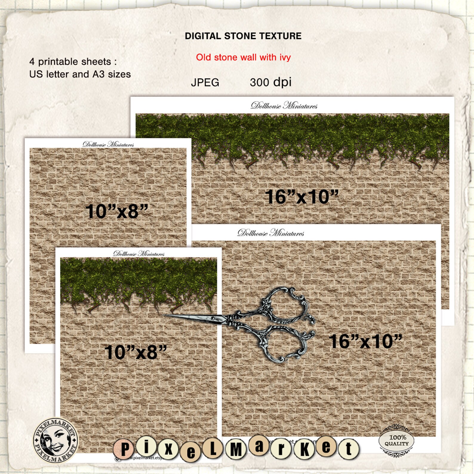 Dollhouse Wallpaper Miniature OLD STONE WALL Printable Sheet | Etsy
