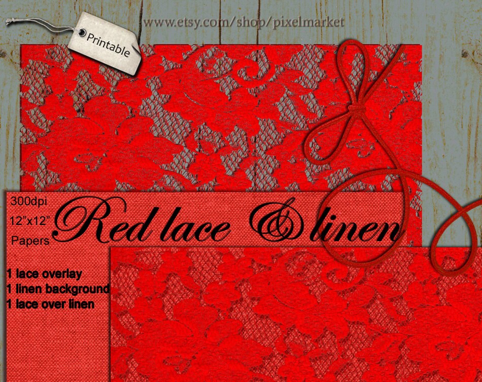 Digital RED LACE Overlay & LINEN Paper Textured Background | Etsy
