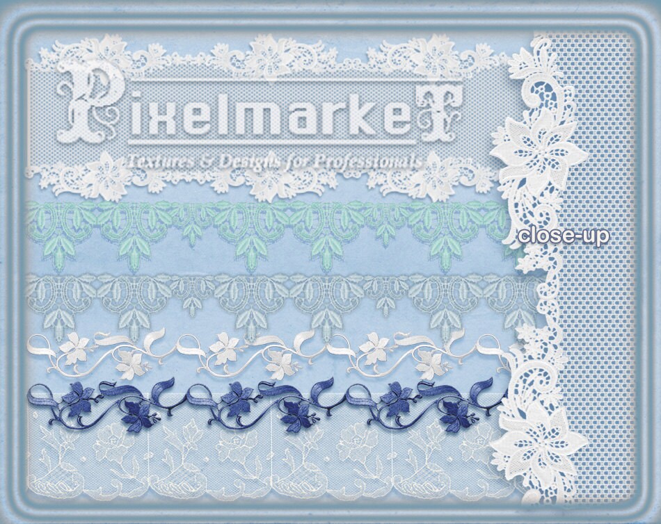 Lace Ribbon Border Clipart Blue White Floral Edging Digital | Etsy