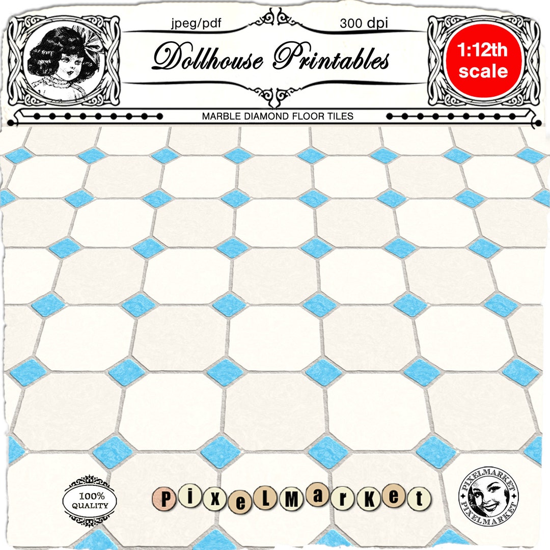 DOLLHOUSE Flooring 1/12th Scale Blue Marble Bathroom Floor Tiles ...