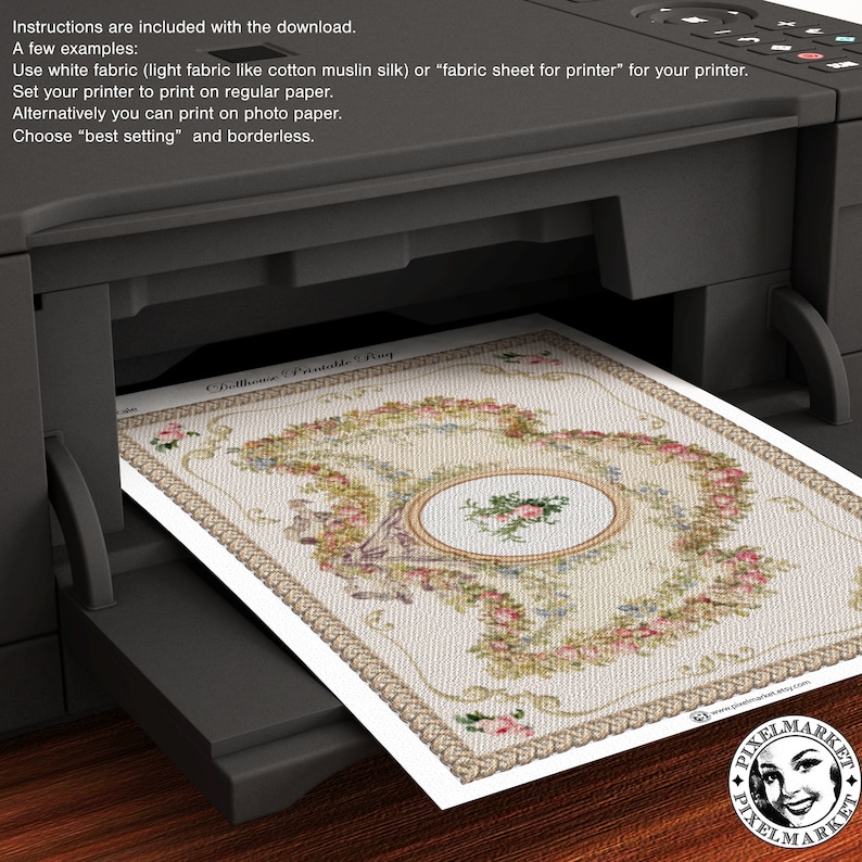 Miniature Aubusson RUG Printable Dollhouse Carpet Digital | Etsy
