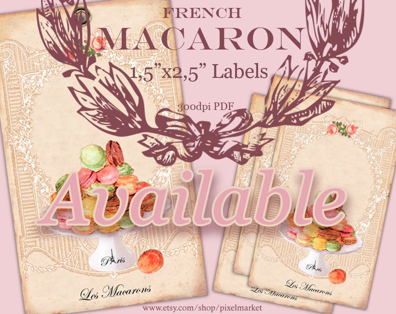 Editable Labels French MACARON, Printable Gift Tag Autofill PDF Instant ...