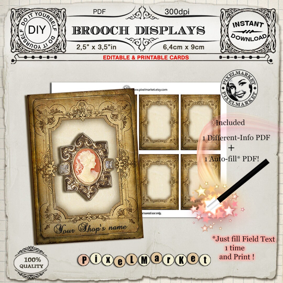 Brooch Displays JEWELRY CARDS Printable & Editable PDF Templates Birth ...