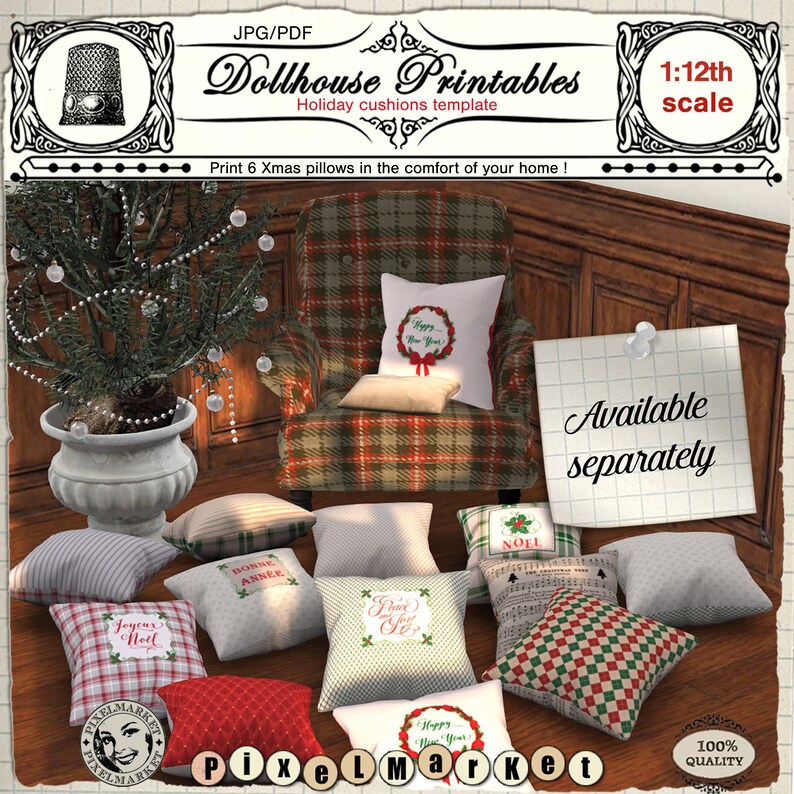 Dollhouse Printable Fabric Set Miniature FABRIC French TOILE Digital ...