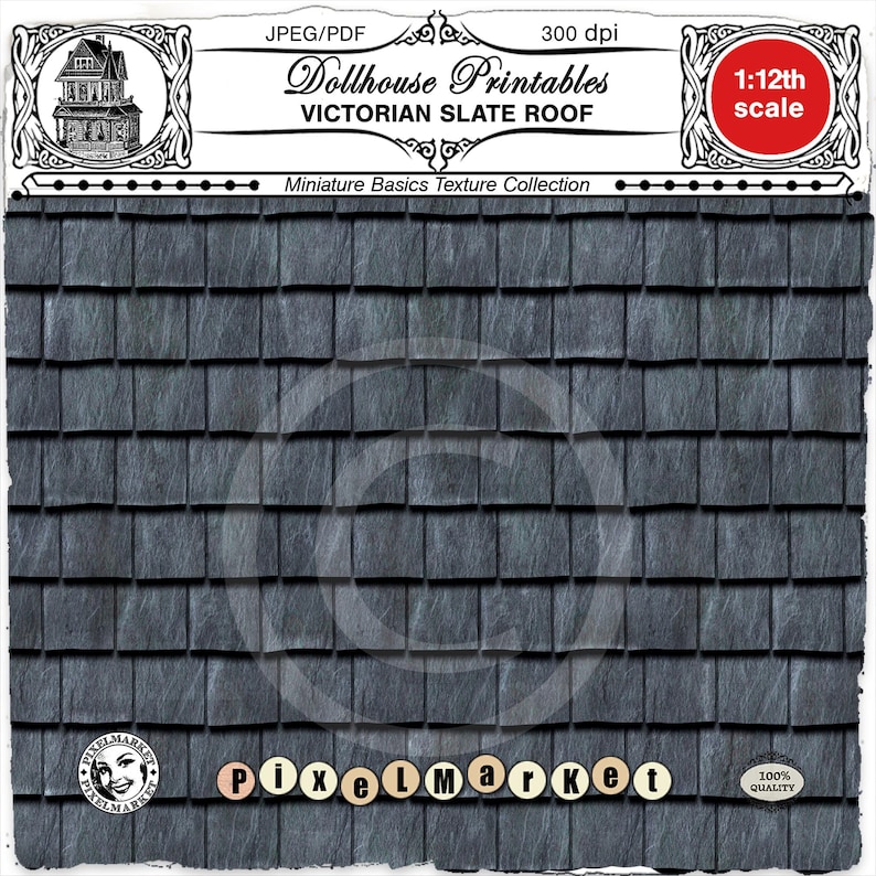 VICTORIAN SLATE ROOF Tiles Printable Gray Slate Roofing Tiles Instant ...
