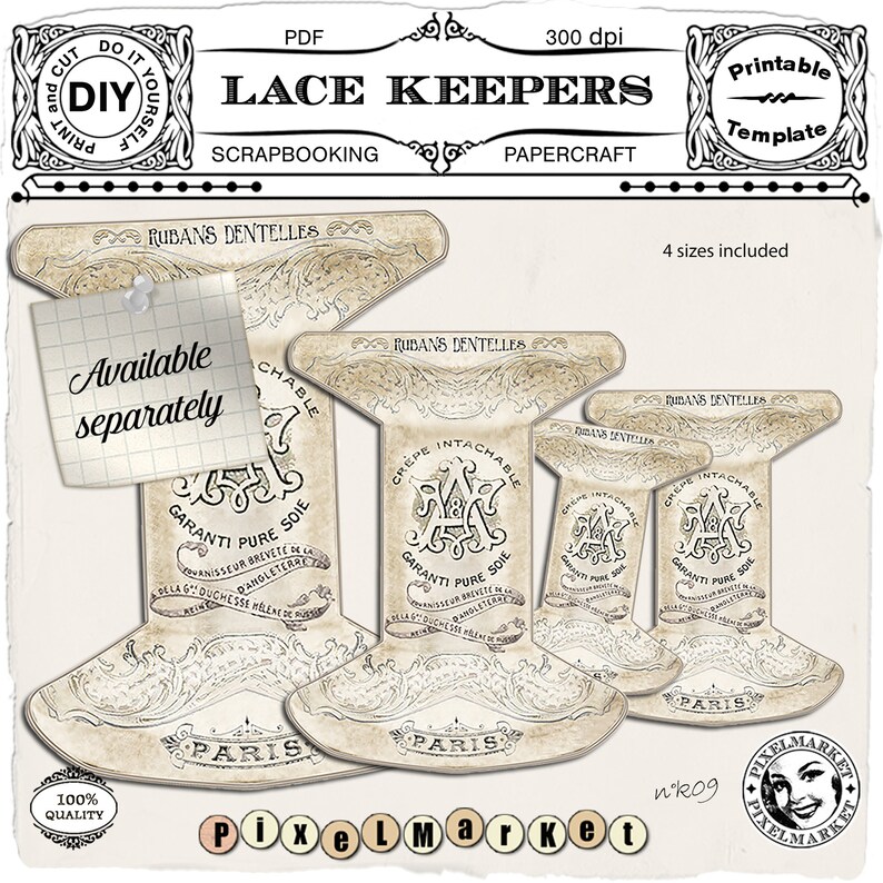 Printable SEWING BOX TEMPLATE Vintage Storage Box W/ Ribbon Holders ...