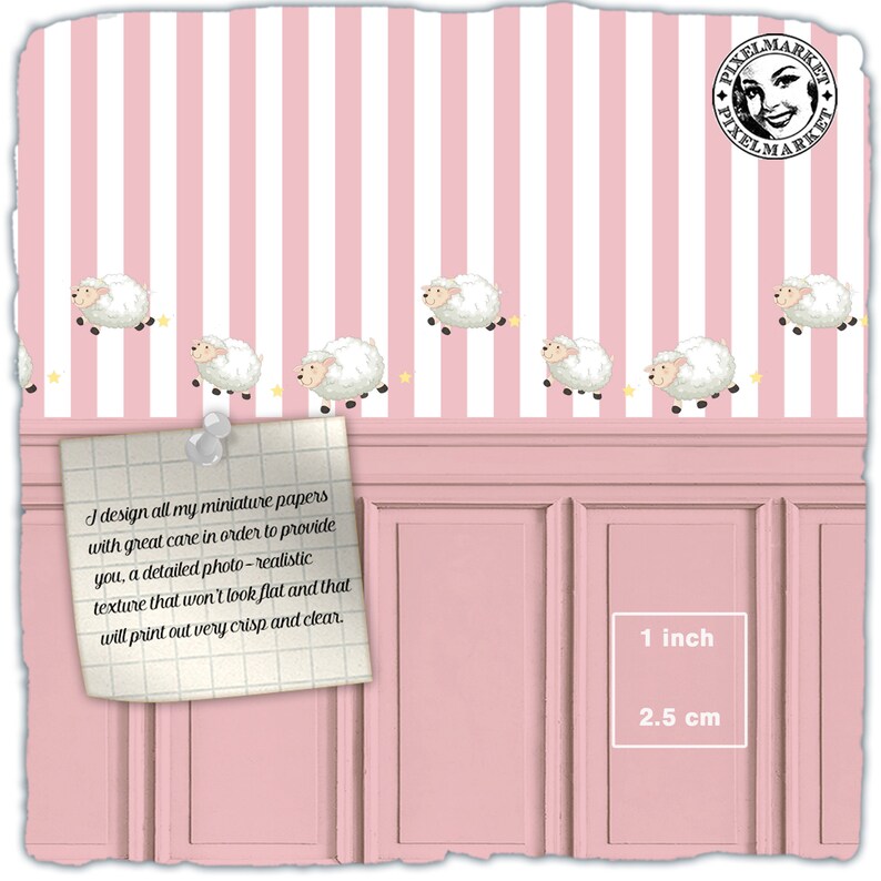 DOLLHOUSE Printable NURSERY Wallpaper With Border and Wainscot for 1/6 ...