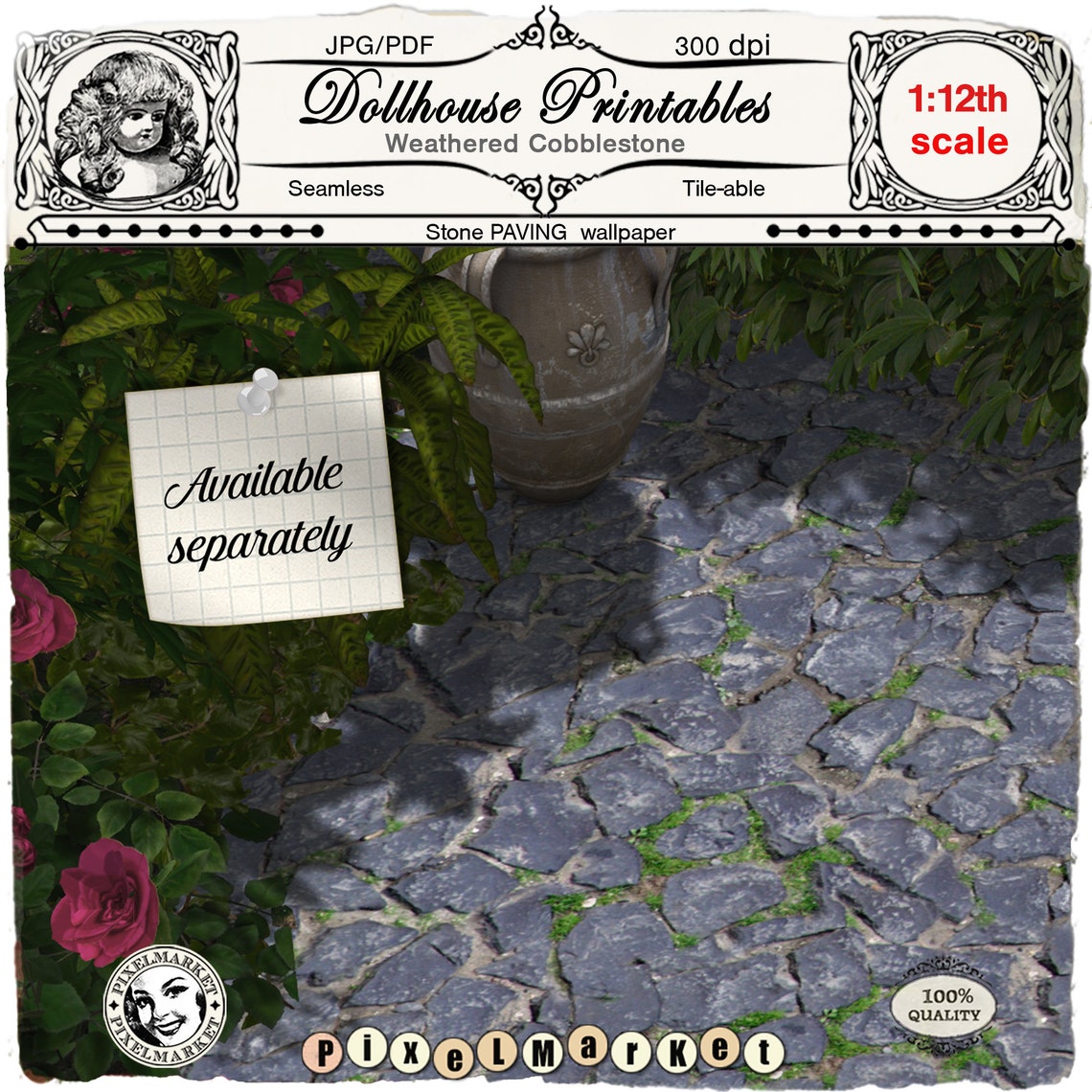 Dollhouse 1/12 miniature flooring Printable STONE floor tile | Etsy