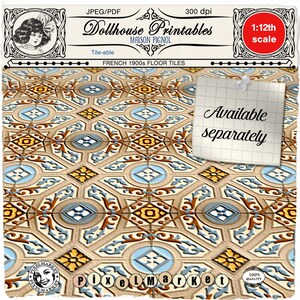 DOLLHOUSE Flooring 1/12th Scale French Victorian Floor Tiles W/ Border ...