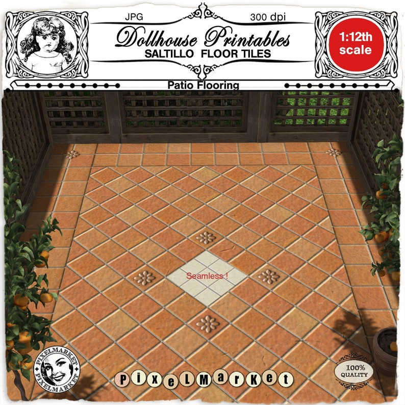 DOLLHOUSE 1/12 Flooring Terracotta Spanish Floor Tiles Mexican Saltillo ...